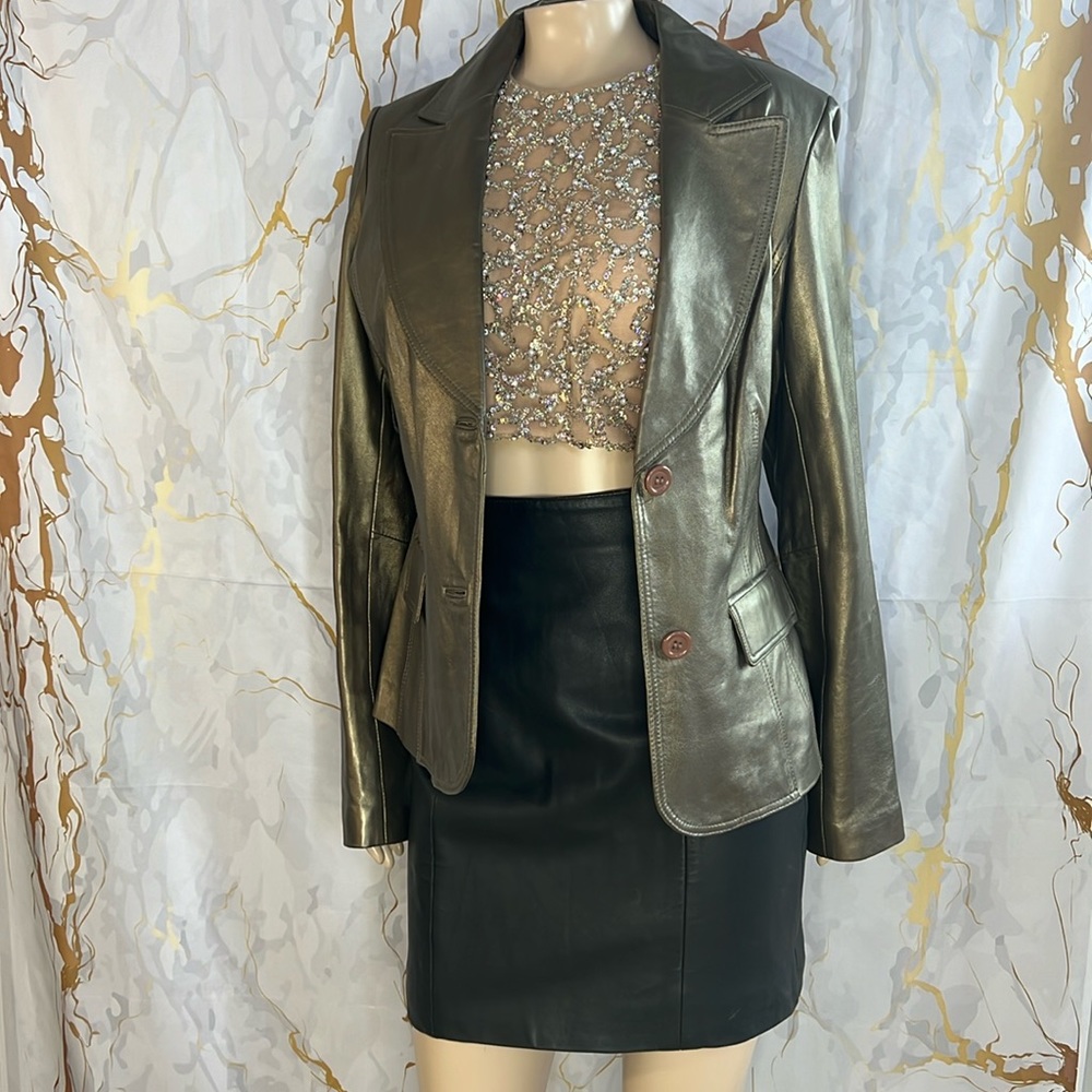 Cache Bronze Metallic Leather Jacket Excellent Condit… - Gem